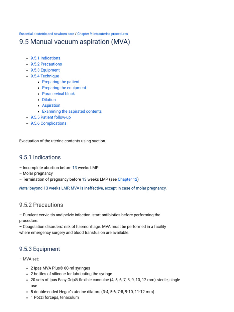 Manual Vacuum Aspiration (MVA) - Essential Obstetric and New | PDF ...