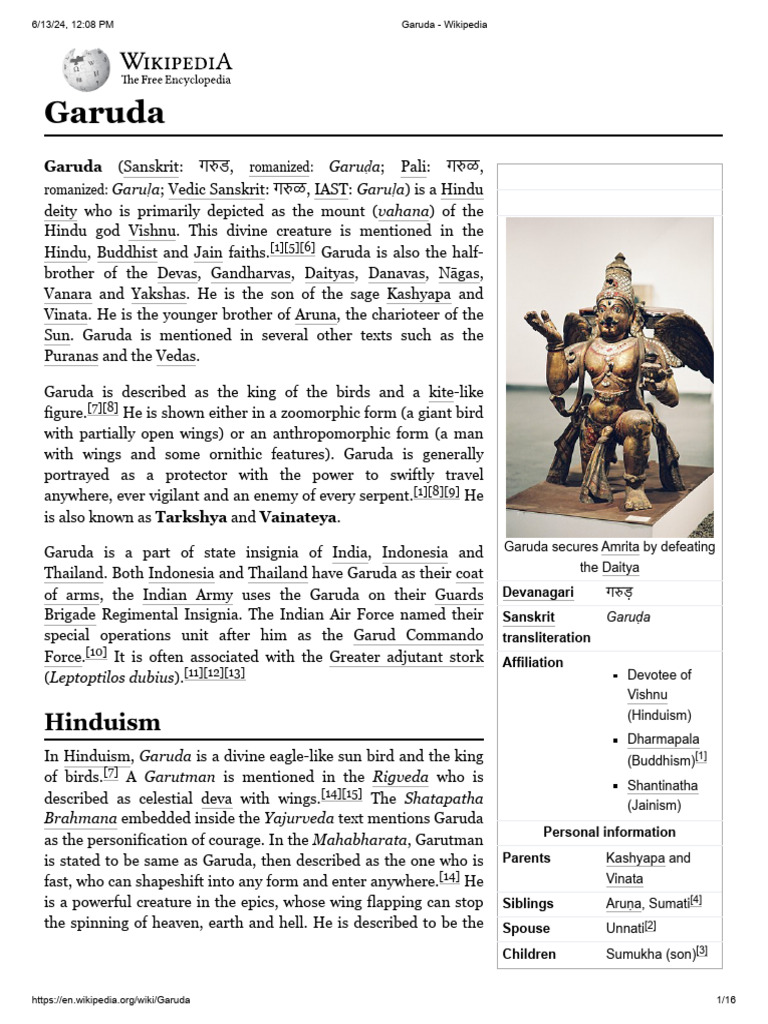 Garuda - Wikipedia | PDF | Hindu Deities | Hindu Mythology