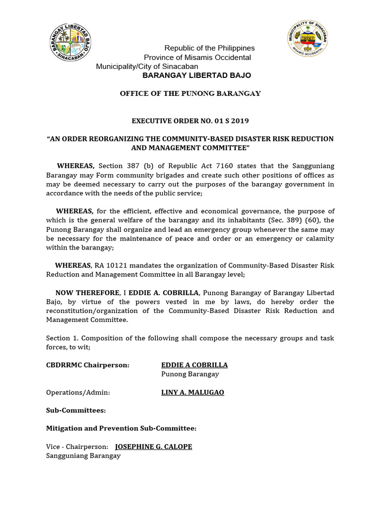 CBDRRMC-Executive-Order 2023 | PDF | Disaster Risk Reduction ...
