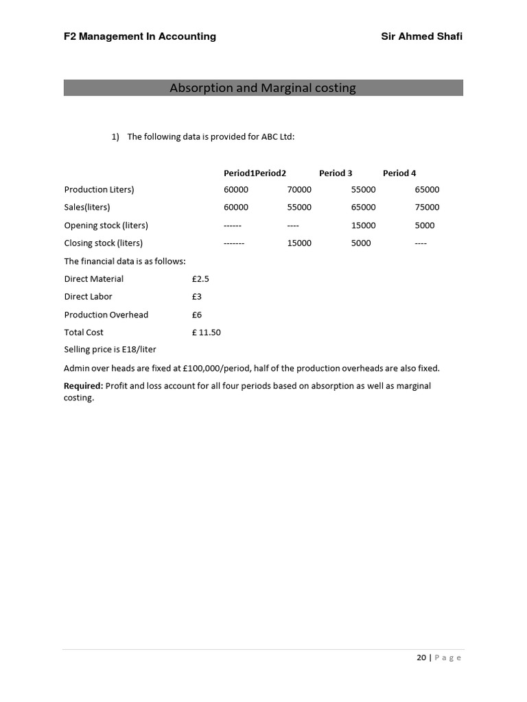 Absorption and Marginal Costing | PDF | Cost Accounting | Production ...