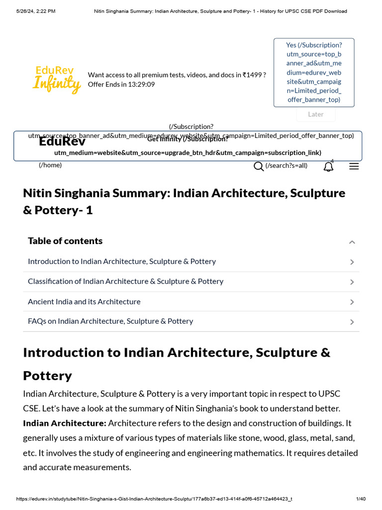 Nitin Singhania Summary - Indian Architecture, Sculpture and Pottery ...