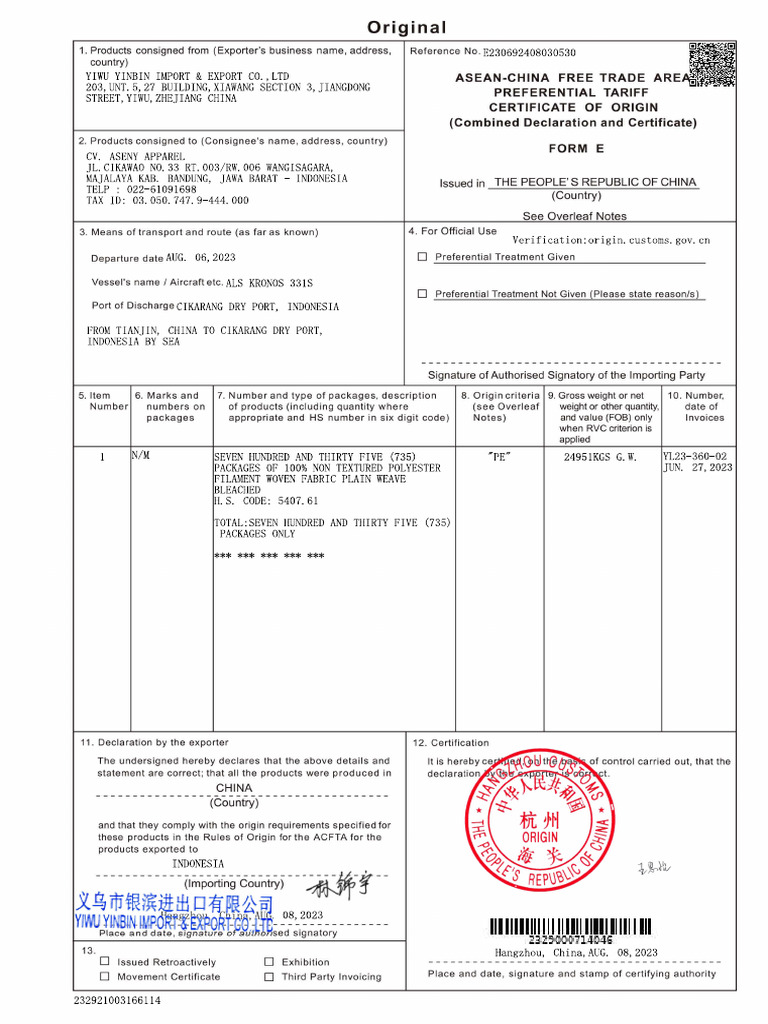 YL23-360-02 Qty.808 FORM E | PDF
