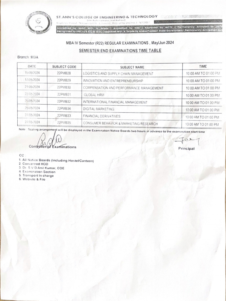 4th Sem Time Table Pdf 