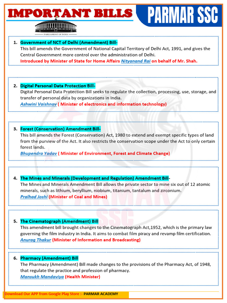 List Of Bills 2023 24 Passed By Indian Gov Download Free Pdf Nursing