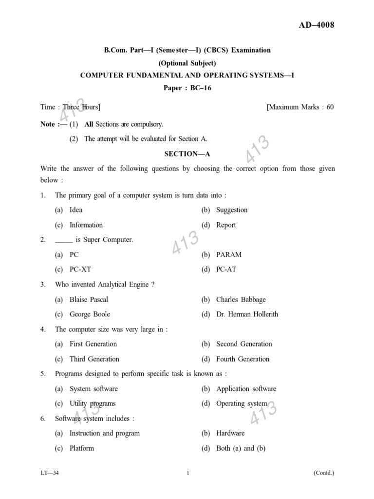 Bcom 1 Sem Computer Fundamental and Operating Systems Cbcs Ad 4008 S ... Bcom 1 Sem Computer Fundamental and Operating Systems Cbcs Ad 4008 S ...