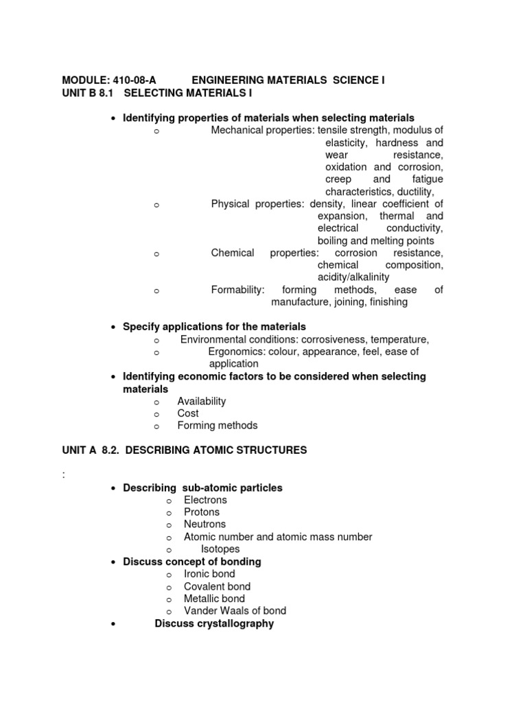 Syllabus Mechatronics Material Science 1-1 | PDF | Crystal Structure | Crystal