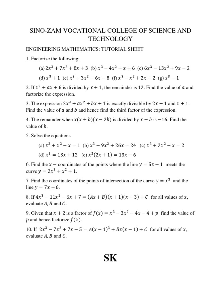 Tutorial Sheet Polynomials | PDF
