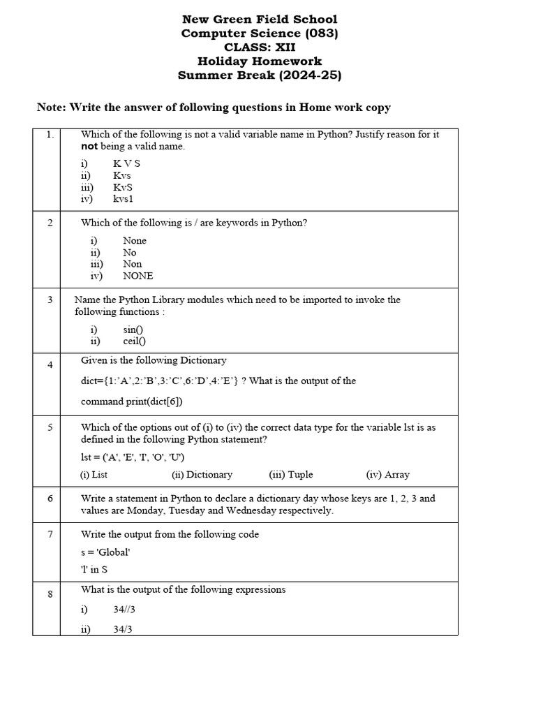 Xii Cs Holiday Homework Pdf Parameter Computer Programming Text File