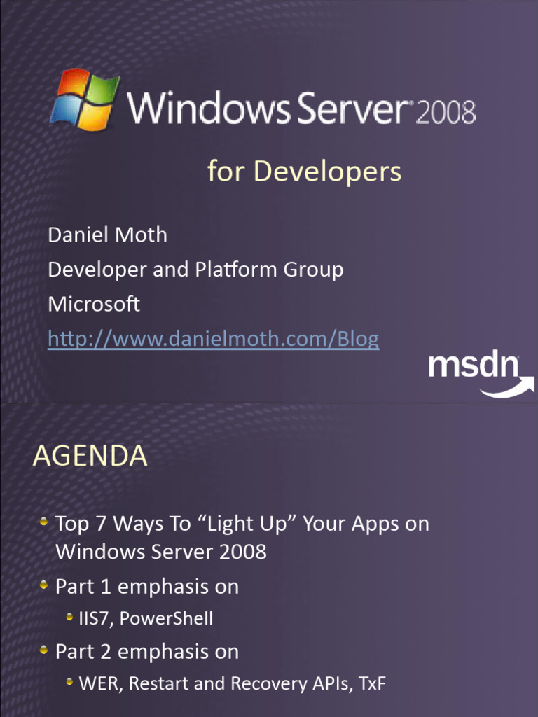 WindowsServer2008ForDevelopers DanielMoth | PDF | Hyper V | Virtualization