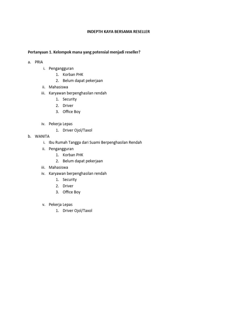 Indepth Kaya Bersama Reseller | PDF