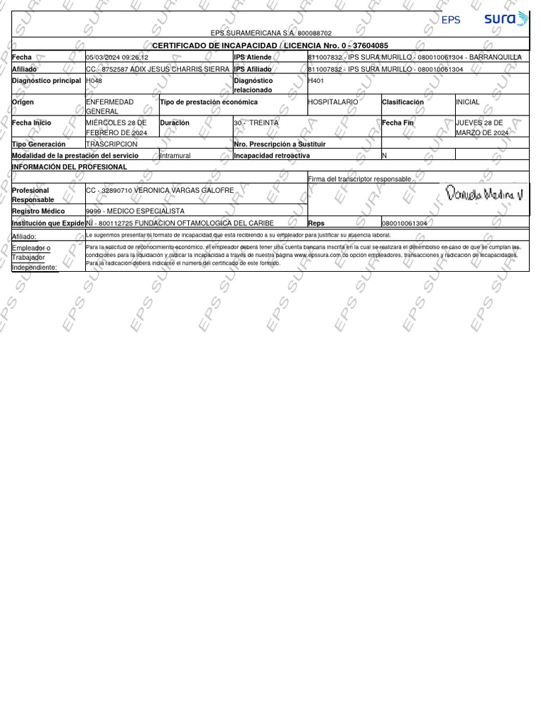 Eps Sura Incapacidad PDF 37604085 | PDF