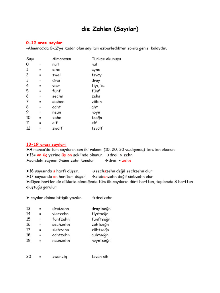 die Zahlen 0-20 | PDF
