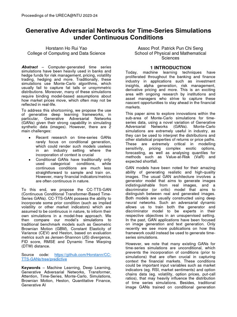 Generative Adversarial Networks For Time-Series Simulations Under Continuous Conditions | PDF ...