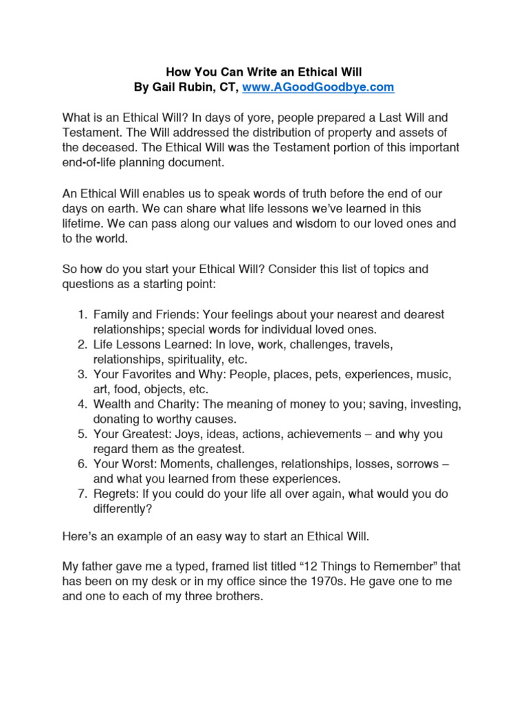 How You Can Write An Ethical Will | PDF