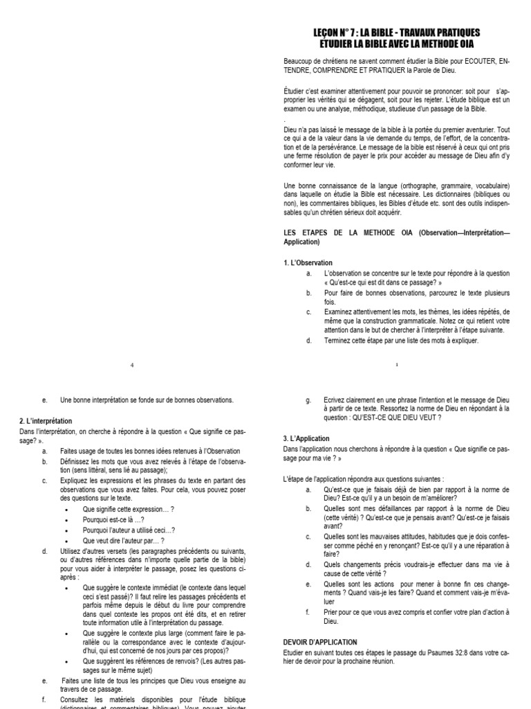 Étudier la Bible avec la méthode OIA | PDF | Bible | Dieu
