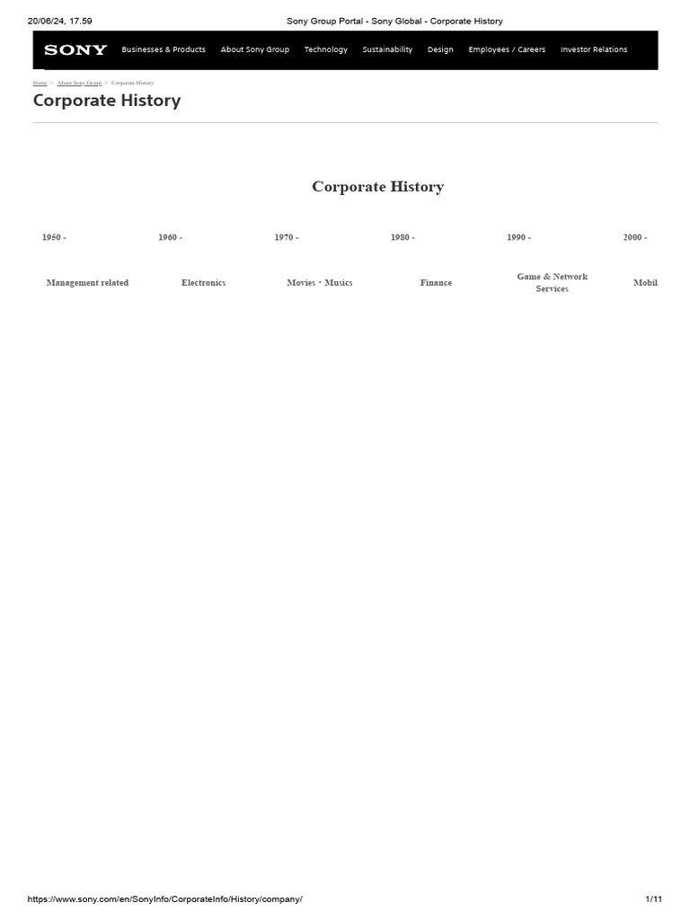 Sony Group Portal - Sony Global - Corporate History | PDF | Sony ...