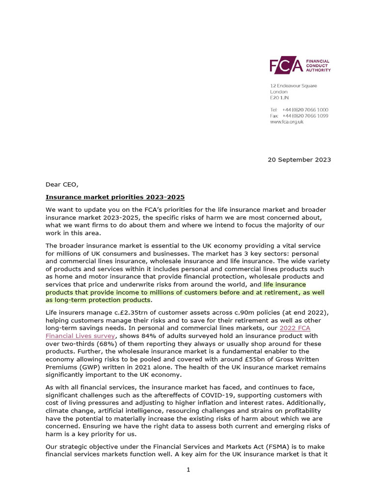 FCA and Expectations For Insuracne 12.24.46 | PDF | Cost Of Living ...