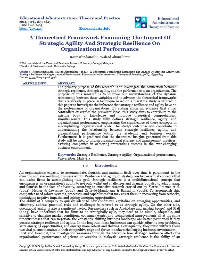 Kuey a Theoretical Framework Examining the Impact of Strategic Agility ...
