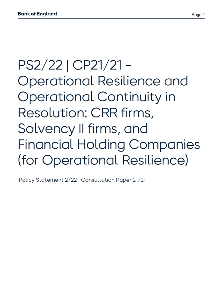 Operational Resilience Operational Continuity in Resolution Amendments ...