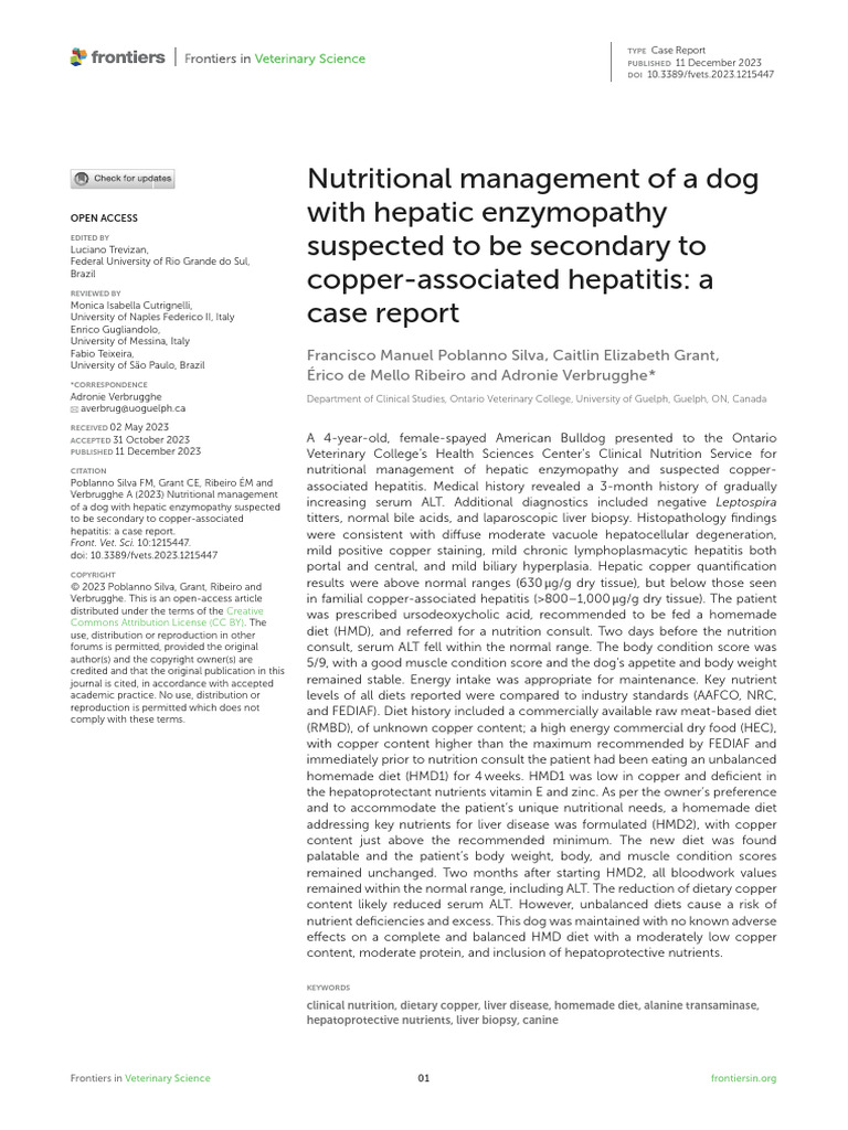 Nutritional Management of A Dog With Hepatic Enzymopathy Suspected To ...