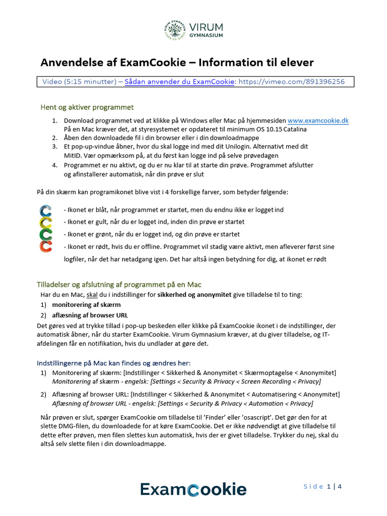 Elev-Information Om Anvendelse Af ExamCookie (Virum Gymnasium April 2024) | PDF