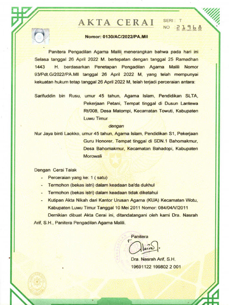 SK P3K - KK - Akte Cerai | PDF