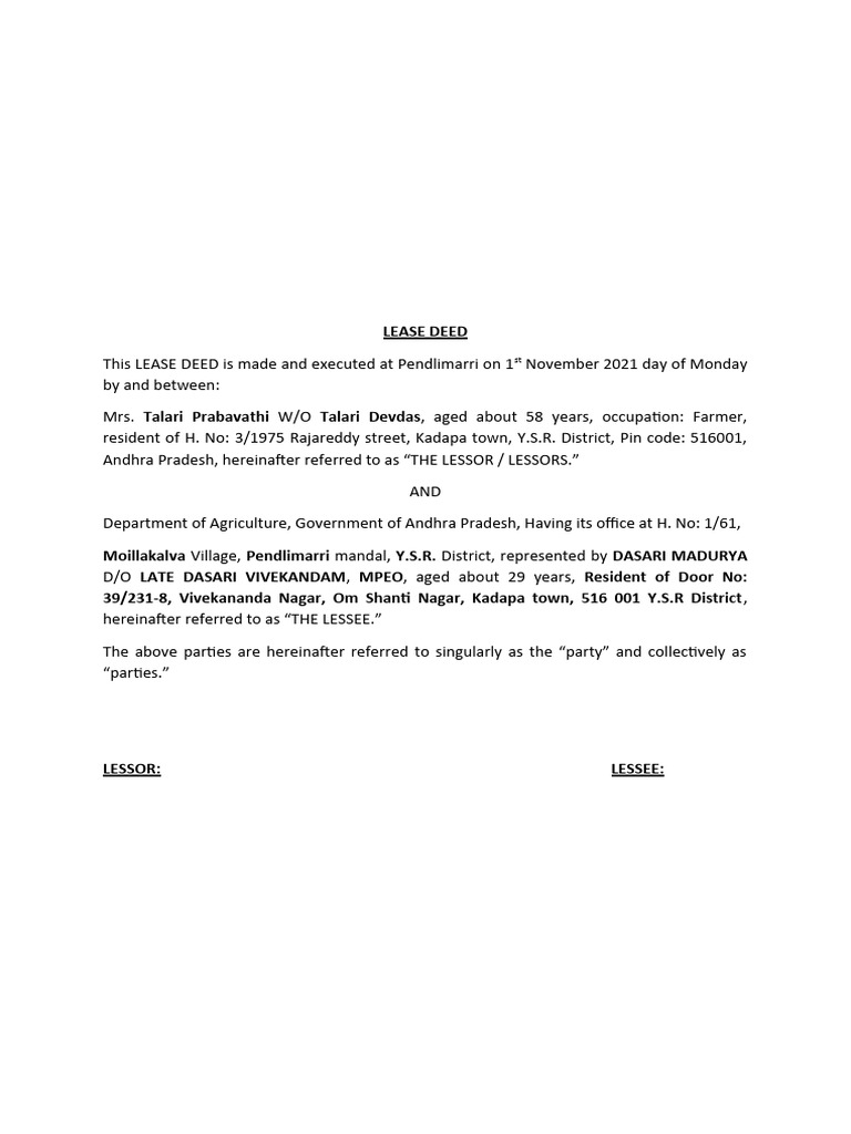 Lease Deed Final | Download Free PDF | Lease | Private Law