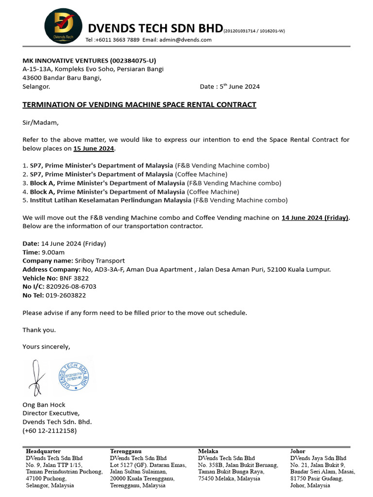 Termination of Vending machine JPM | Download Free PDF | Malaysia