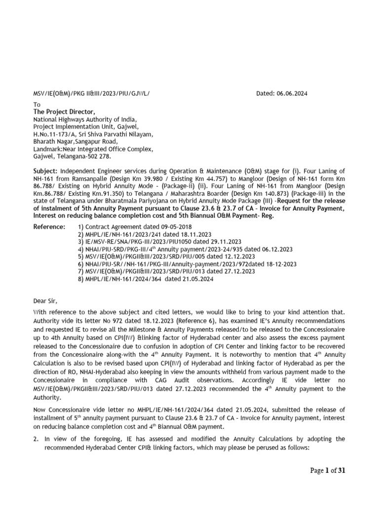 Draft Letter Request For The Release of Instalment of 5th Annuity ...