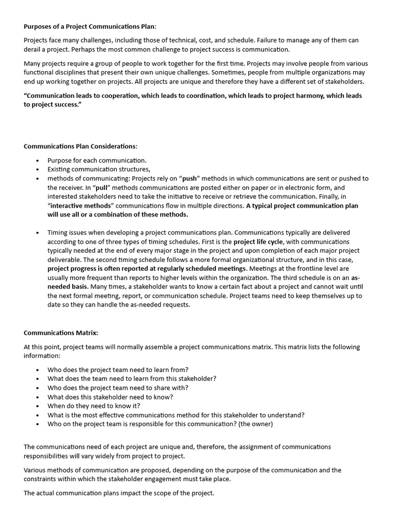 Project Management Note | PDF | Project Management | Communication