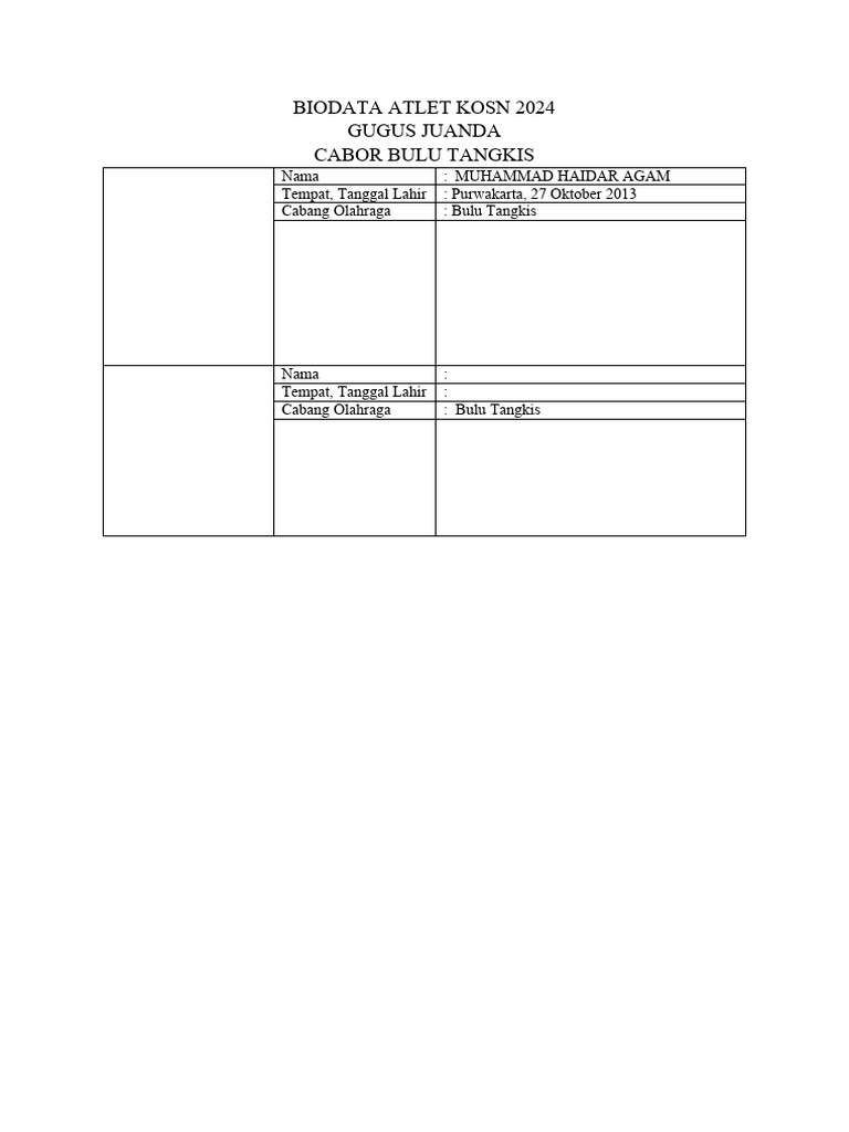 Biodata Atlet Kosn 2024 Bulu Tangkis Pdf