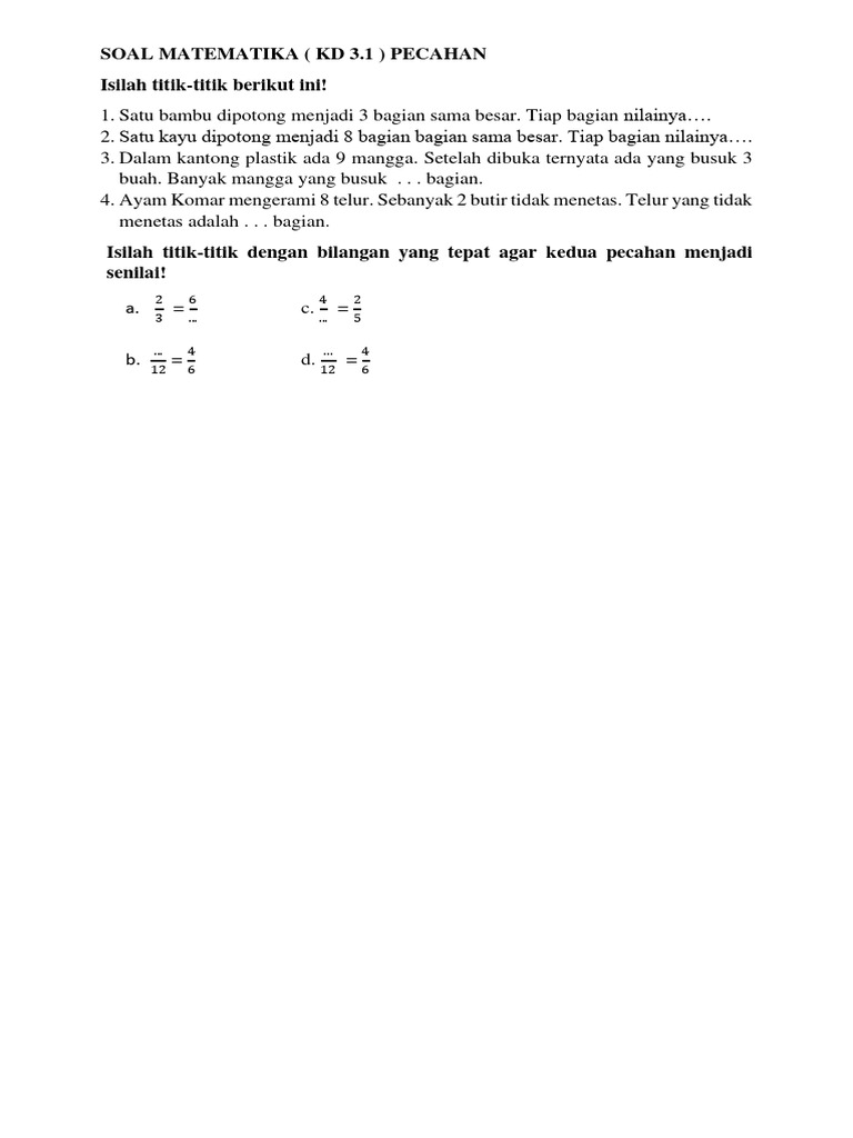 Soal Matematika Pecahan Senilai | PDF | Metode & Bahan Ajar