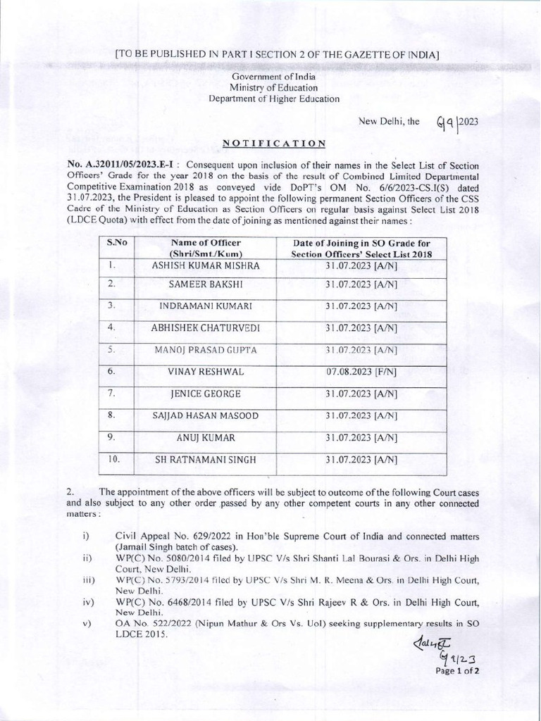 Appointment Notification SL 2018 Section Officer - Compressed PDF | PDF
