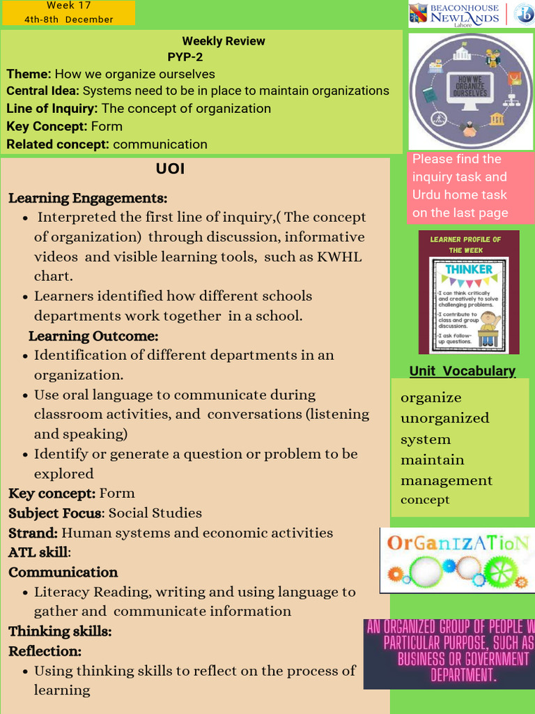 Pyp 2 Weekly Review Week 17 1 | PDF | Learning | Communication