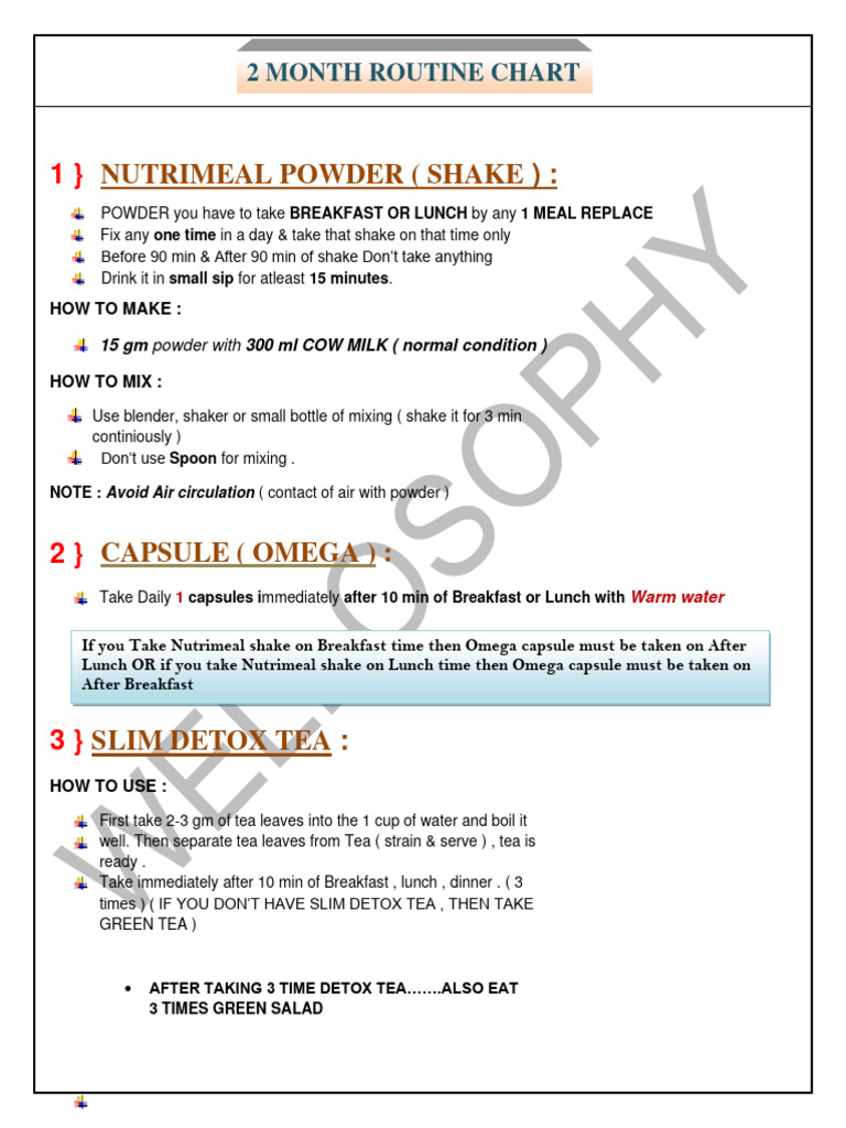 2 MONTH COURSE NUTRIMEAL ROUTINE CHART | PDF | Lunch | Meal