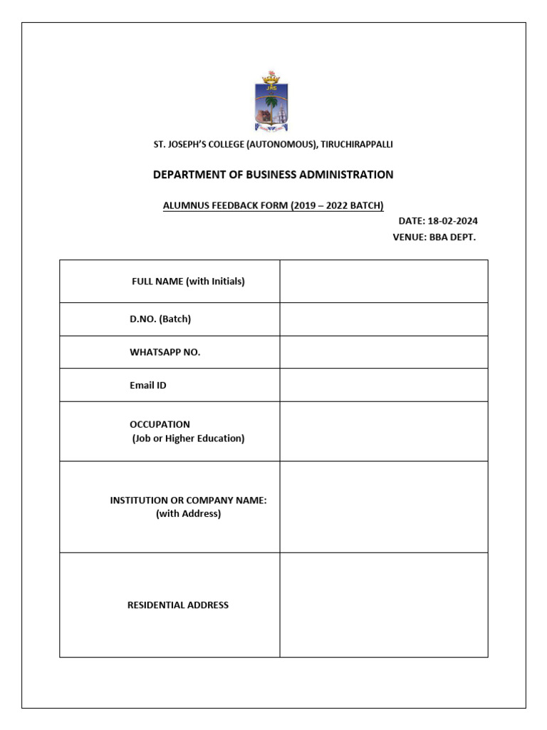 Alumnus Feedback Form for BBA Program | PDF
