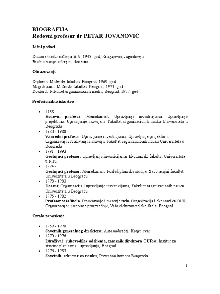 Biografija Prof DR Petar Jovanovic | PDF