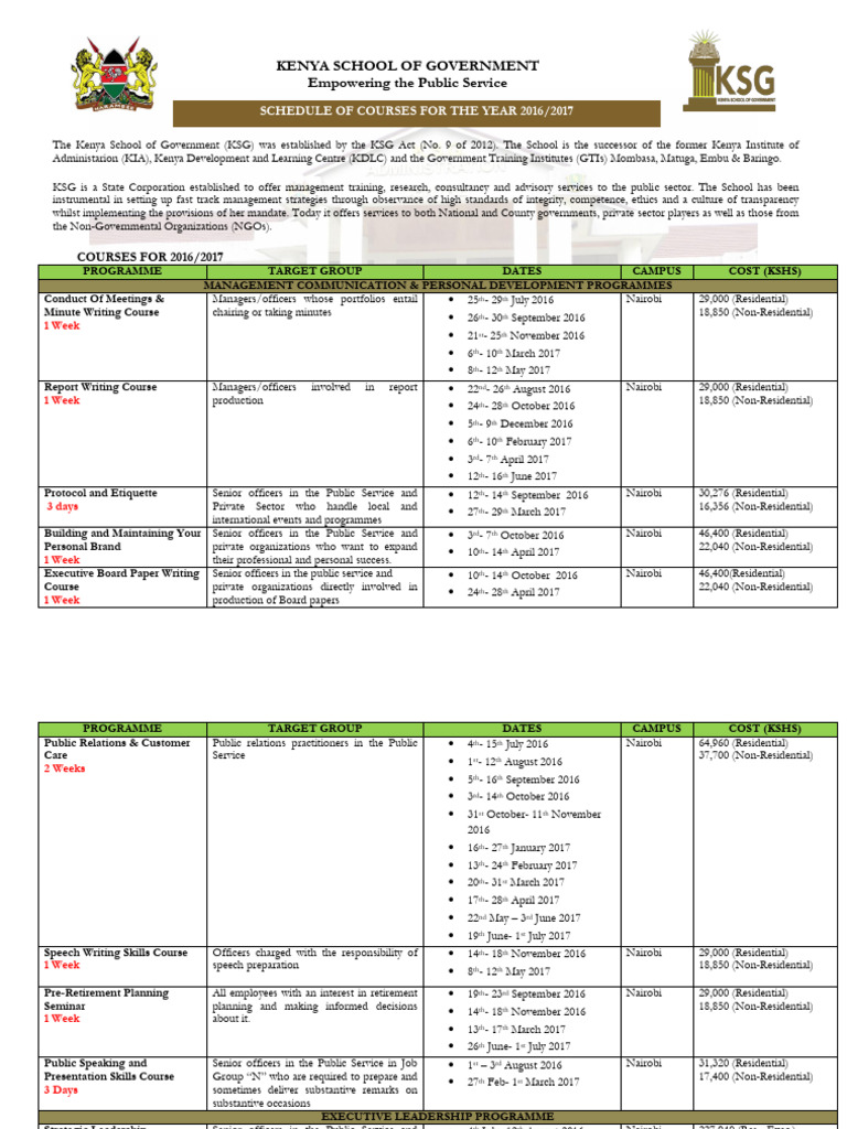 KSG Courses Calendar Year 2016-2017 | PDF | Environmental Impact ...