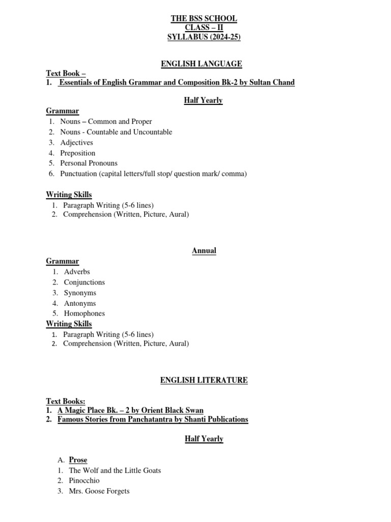 Class II Syllabus 2024-2511 | PDF