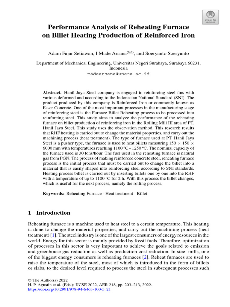 Performance Analysis Of Reheating Furnace On Billet Heating Production