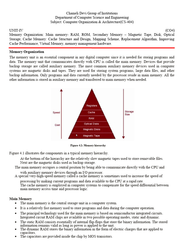 Coa Unit4 | PDF | Computer Data Storage | Random Access Memory