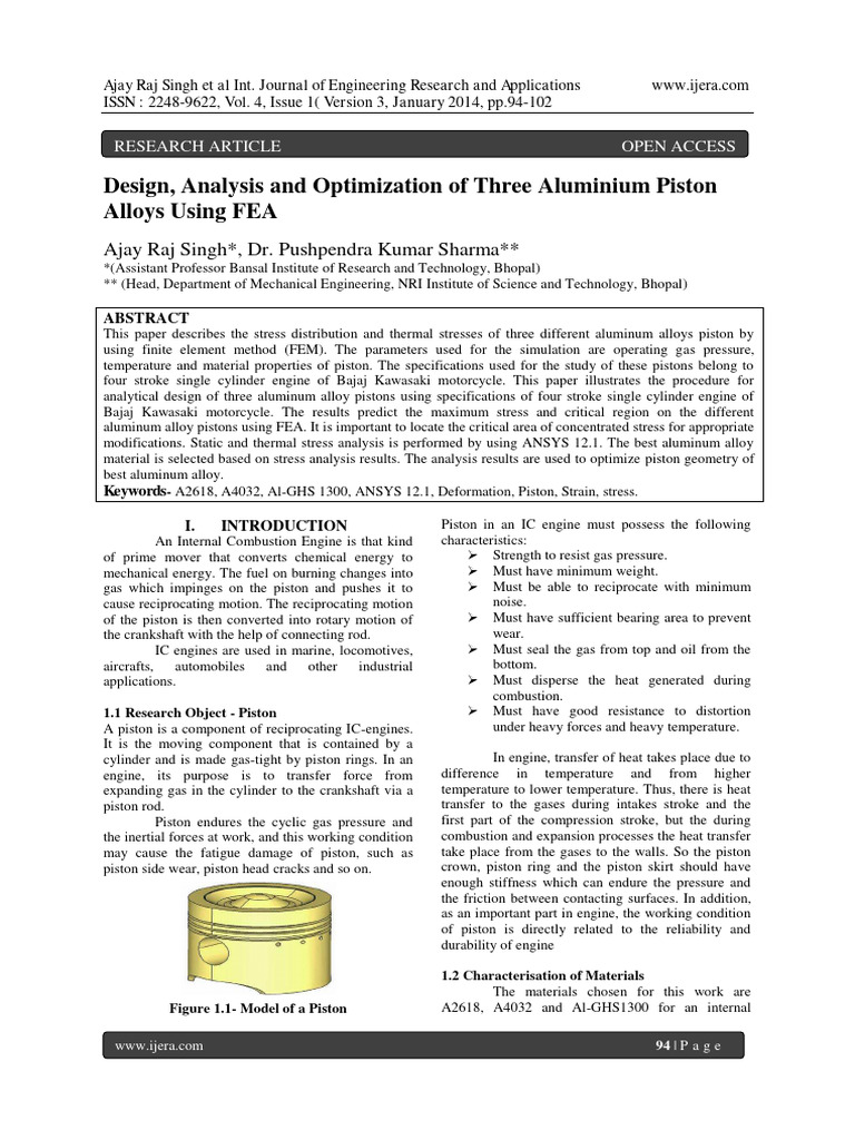 Design, Analysis and Optimization of Three Aluminium Piston | PDF | Internal Combustion Engine ...