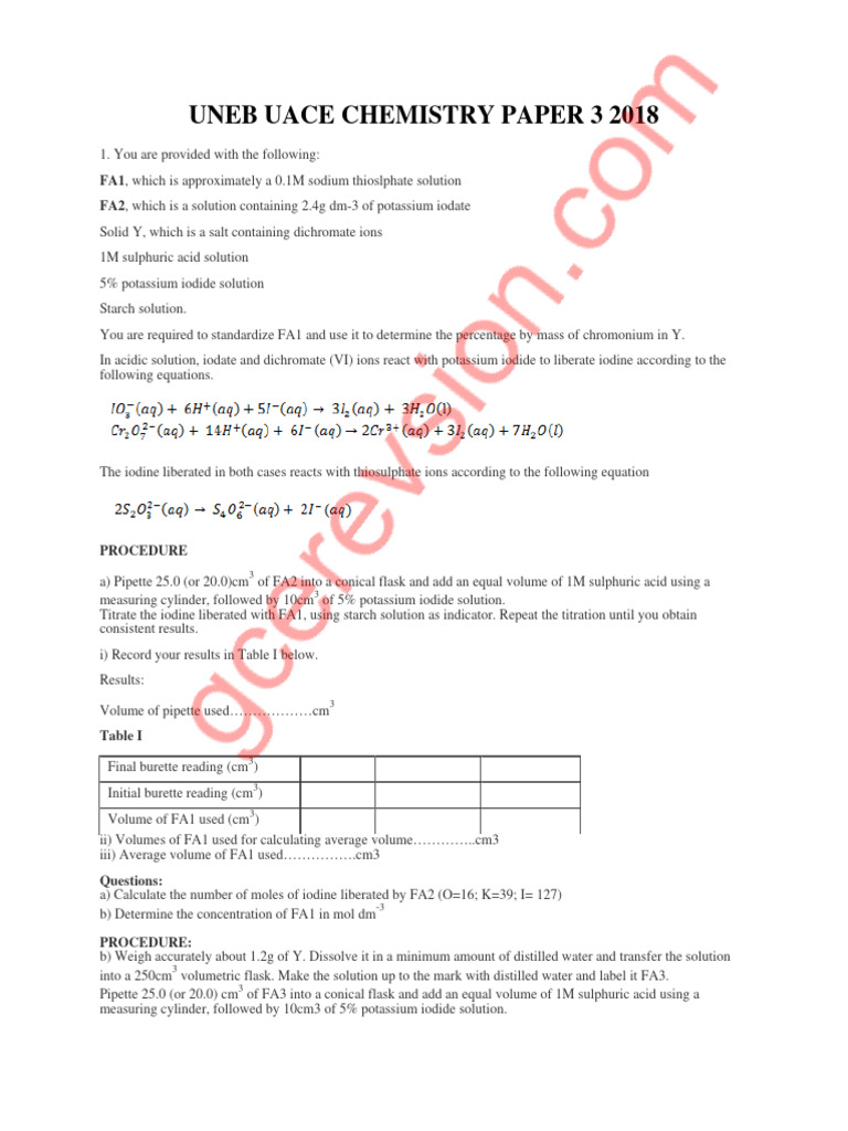 Uneb Uace Chemistry Paper 3 2018 | PDF | Titration | Chemistry