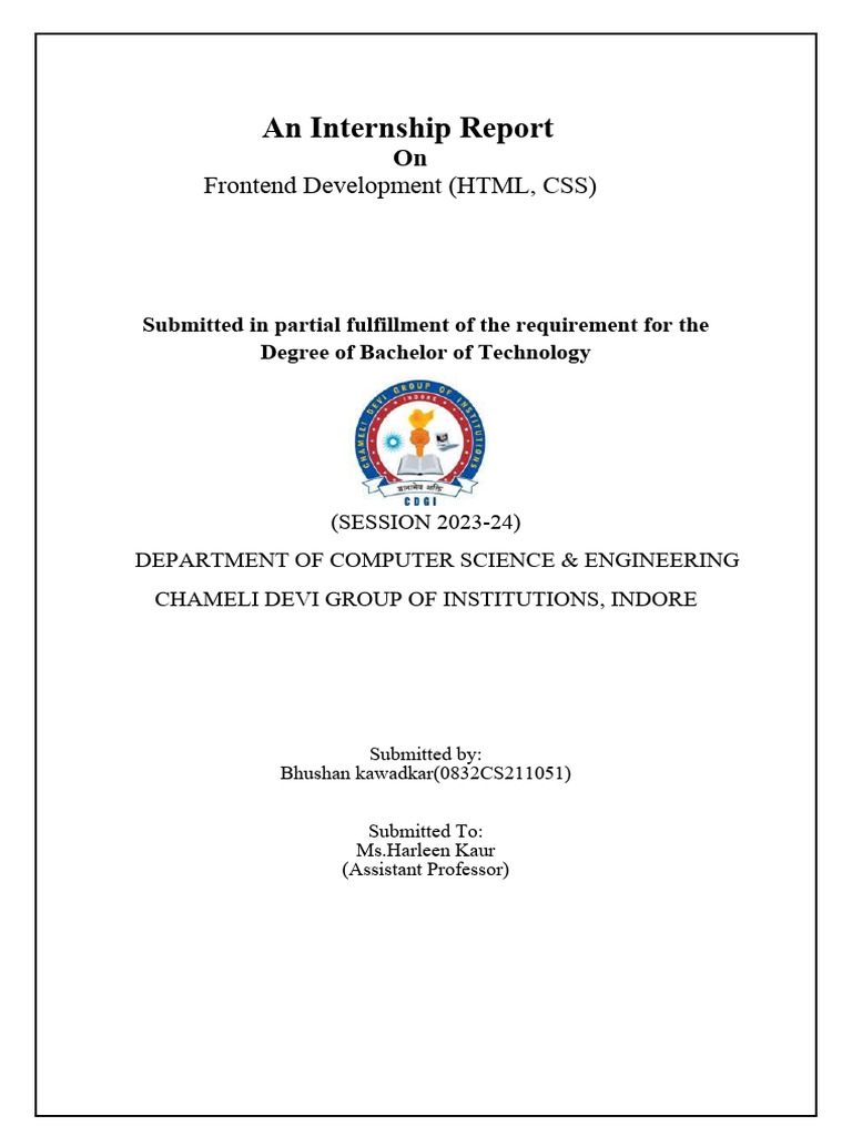 Bhushan Intership Report 5 Sem Real | PDF | Html | Html Element