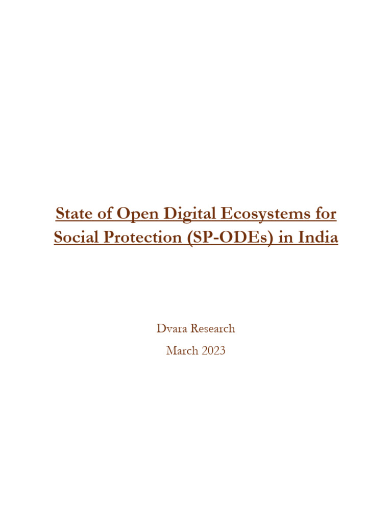 State of Open Digital Ecosystems For Social Protection SP ODEs in India | PDF | Social ...