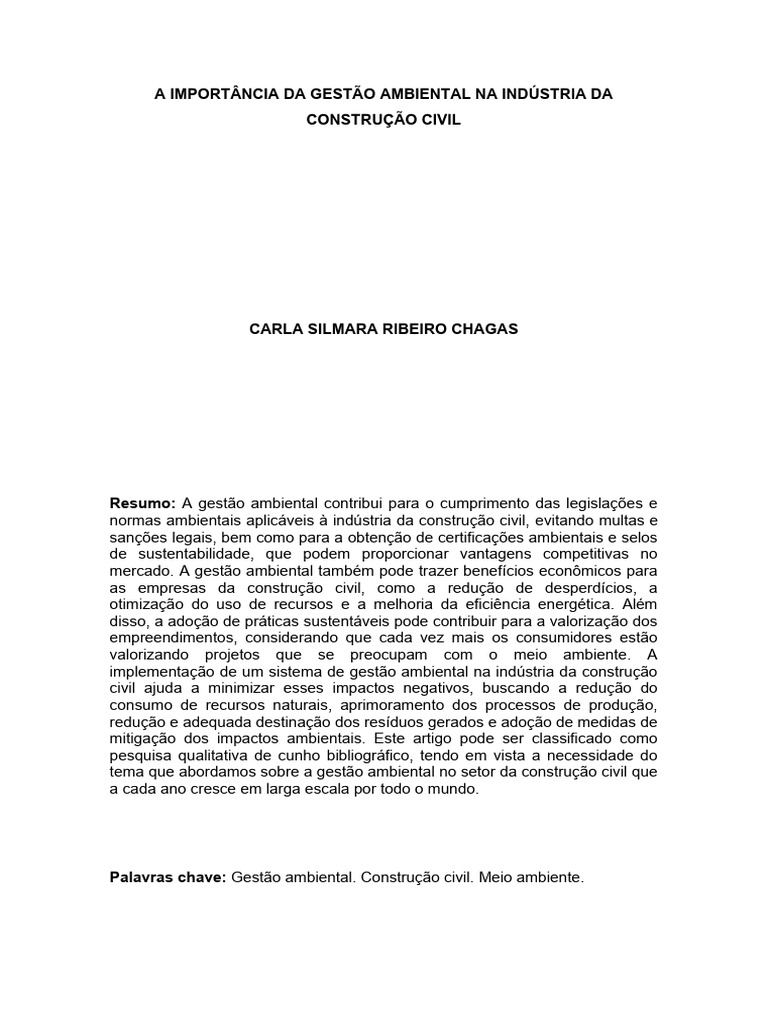 A Importância Da Gestão Ambiental Na Industria Da Construção Civil