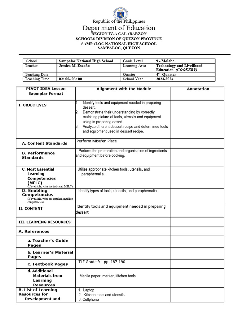 JESSICA_EDITED LESSON PLAN | Download Free PDF | Desserts | Foods