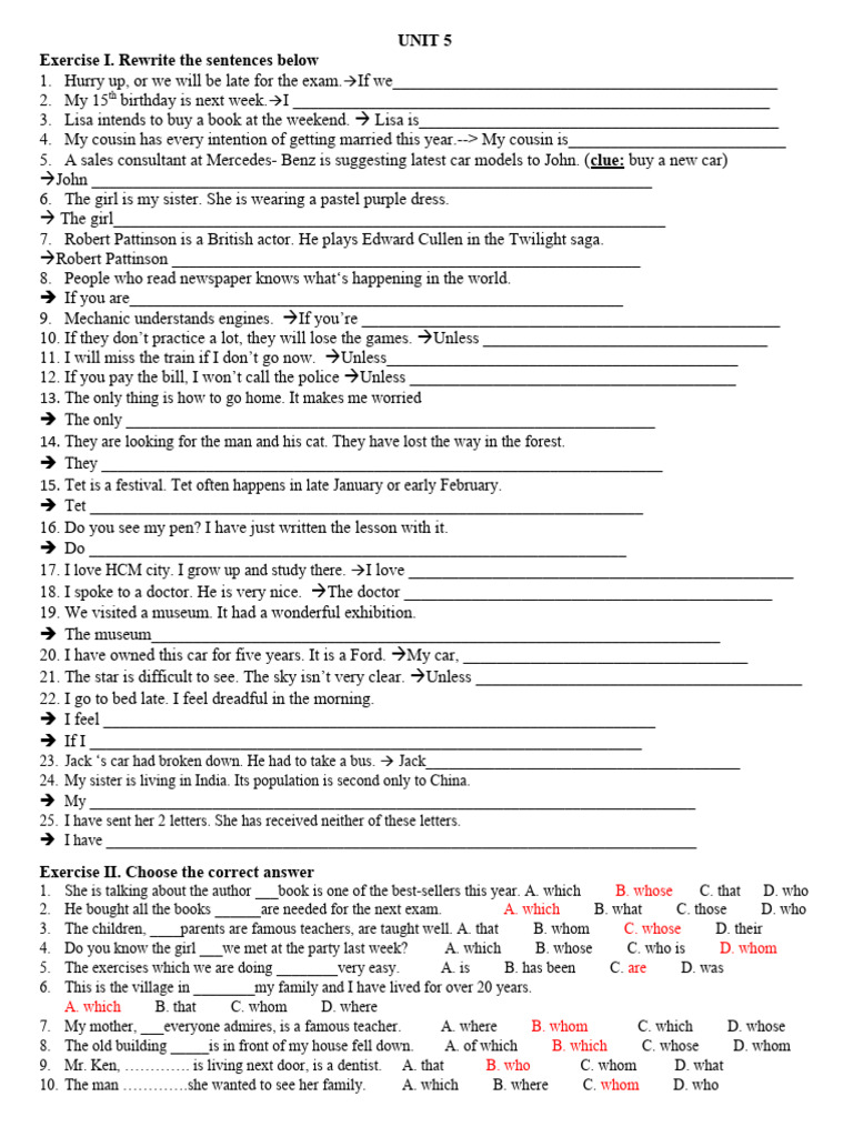 UNIT 5- WORD FORM + VIET LAI CAU | PDF