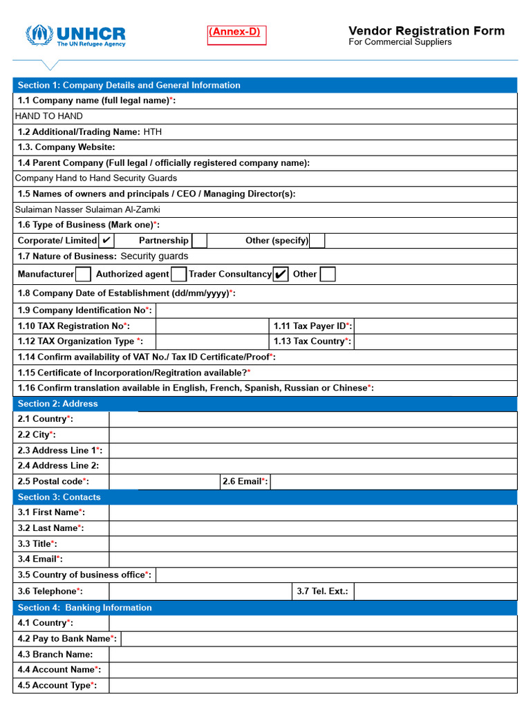 Annex D_ Vendor Registration Form | PDF | United Nations ...