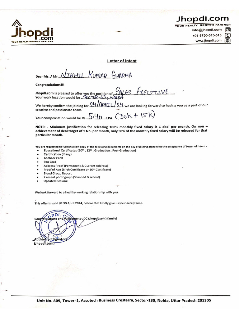 Loi Offer Letters | PDF